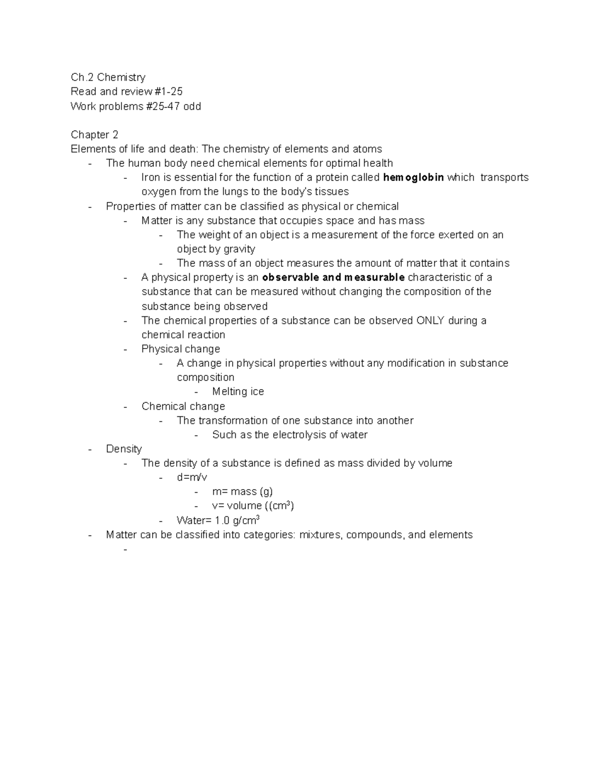 Chapter 2 Chemistry - Ch Chemistry Read and review Work problems odd ...