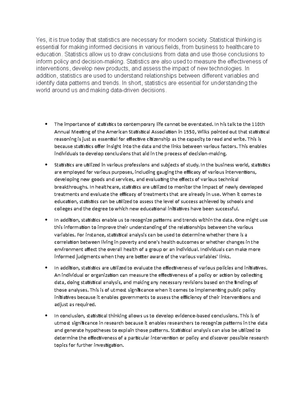 1-1 PSY 260 Discussion question - Yes, it is true today that statistics ...