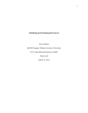 WGU D179 Task 2 - Data Informed Practices D179 Task 2 - Western Governors University: MSCIN ...