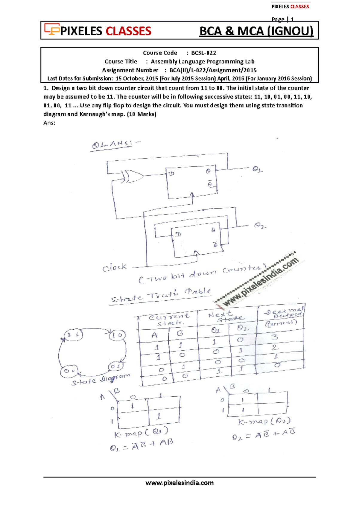 BCSL 022 Solved Assignments 2016 - Page | 1 PIXELES CLASSES BCA & MCA (IGNOU) Course Code ...