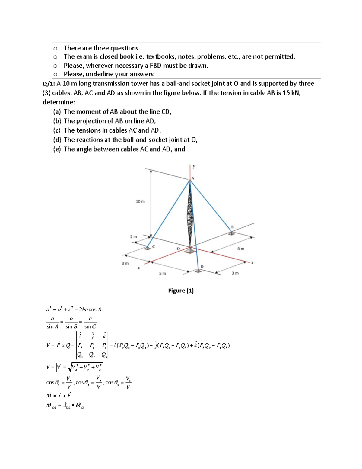 Final Exam - Sample questions - o There are three questions o The exam ...