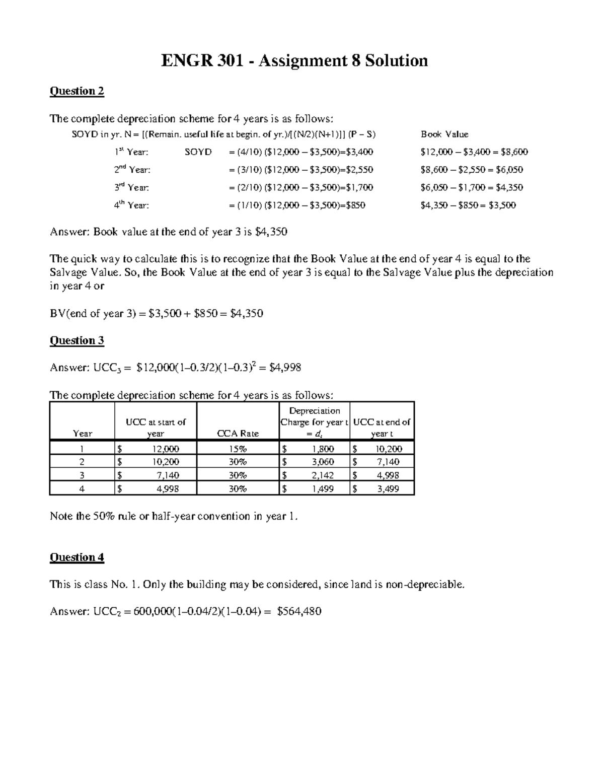 Seminar assignments - assignment 8 solution - ENGR 301 Assignment 8 Solution Question 2 The ...