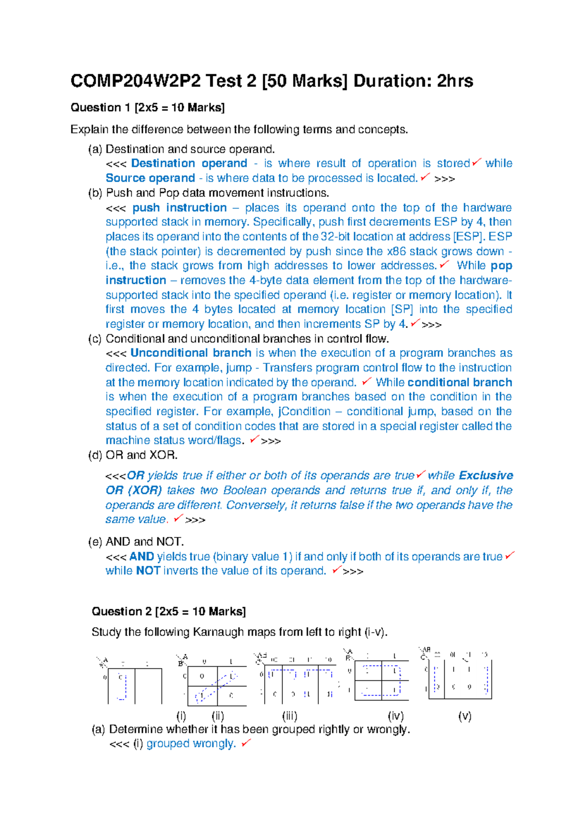 COMP204 Test 2 answers - COMP204W2P2 Test 2 [50 Marks] Duration: 2 hrs ...