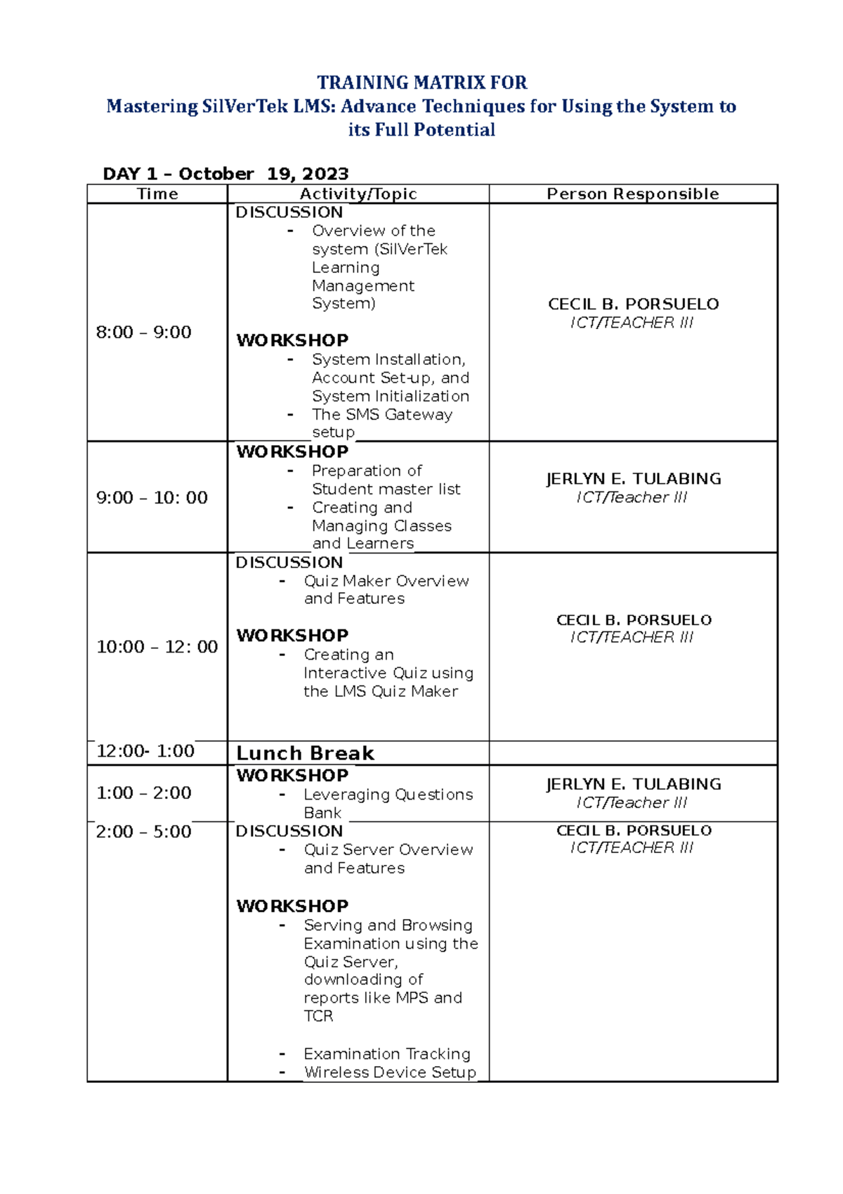 Training-Matrix-Sil Ver Tek Bitoon ES - TRAINING MATRIX FOR Mastering ...