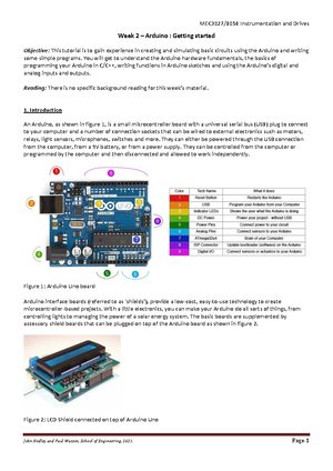 W1 Arduino Introduction - MEC3027/8058 Instrumentation and Drives John Hedley, School of - Studocu