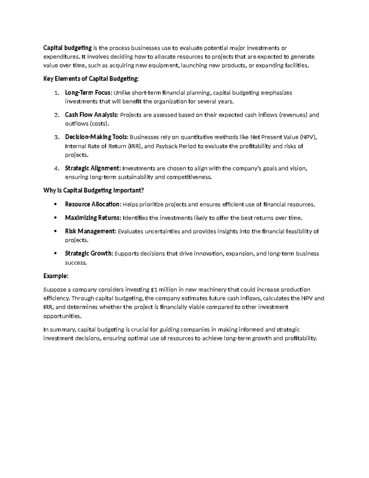 CAP Budgeting - SUMMARY - Capital budgeting is the process businesses ...