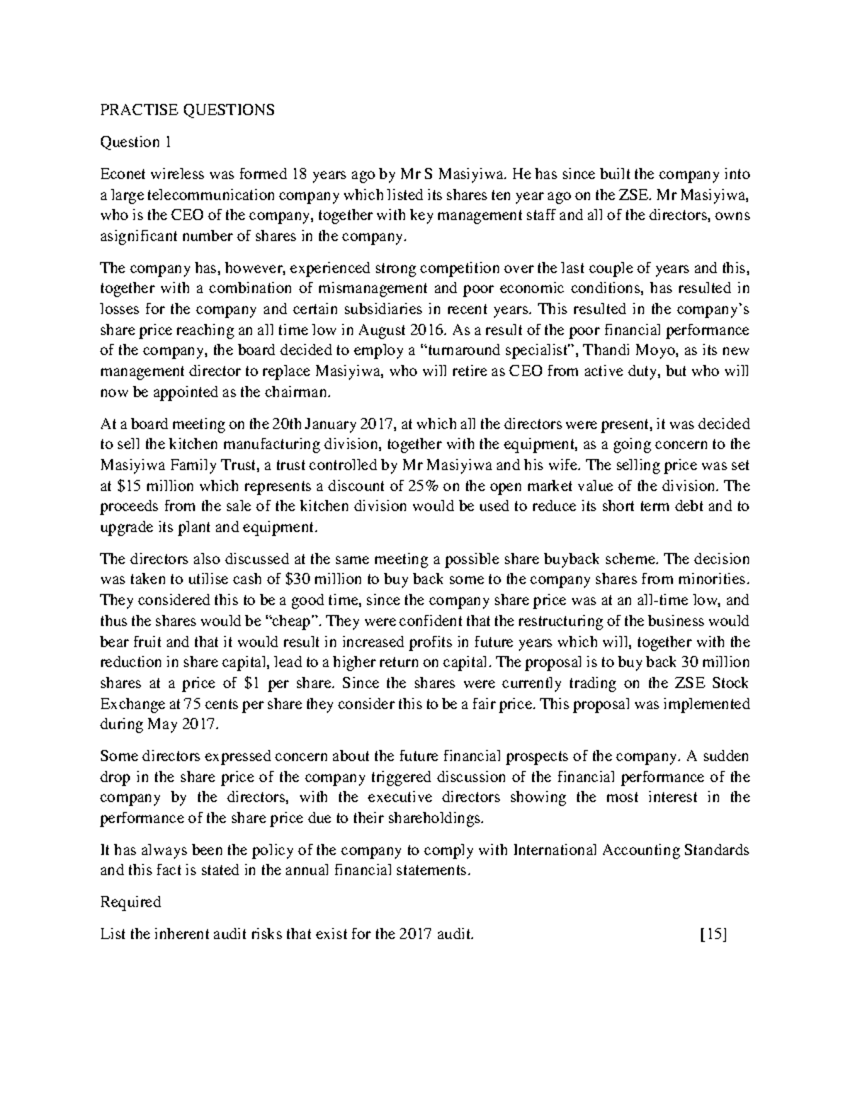 Practise Questions - these are practice notes for corporate finance and ...