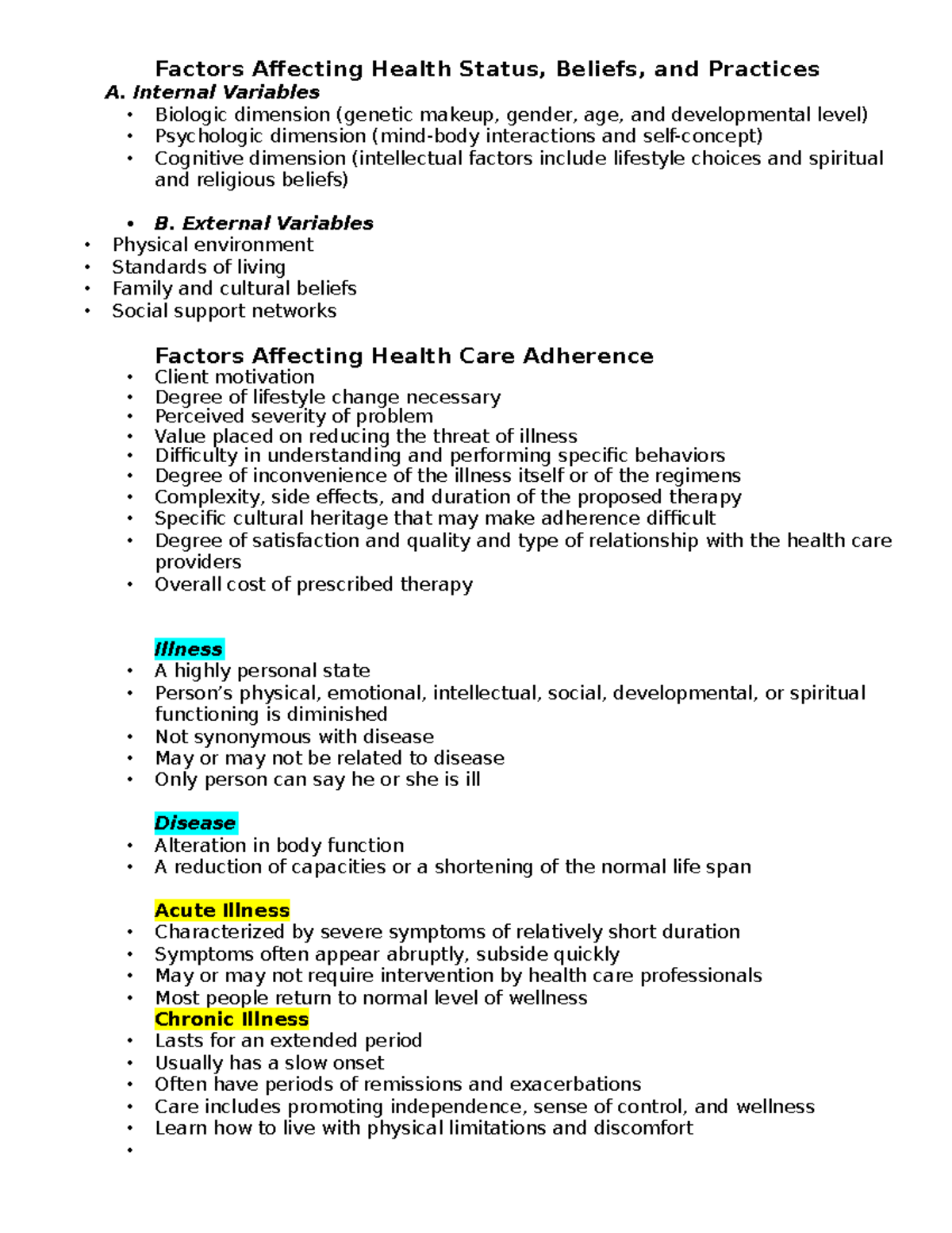 Funda lec handout about health - Factors Affecting Health Status ...