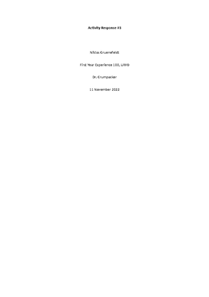 FYE 100 - Reflection Paper - Community Service - Reflection Paper ...