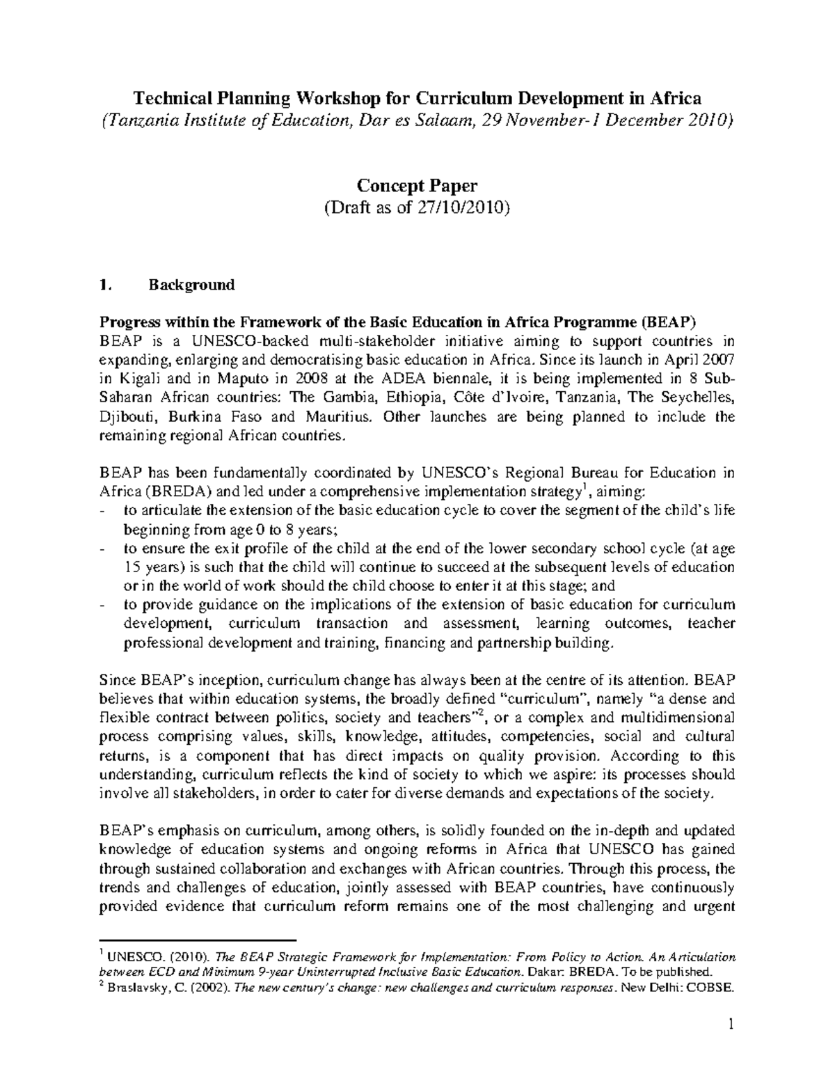 Draft Concept Paper and Agenda - Technical Planning Workshop for ...