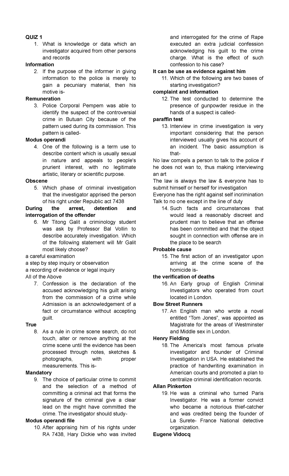 Reviewer in cdi - QUIZ 1 What is knowledge or data which an ...