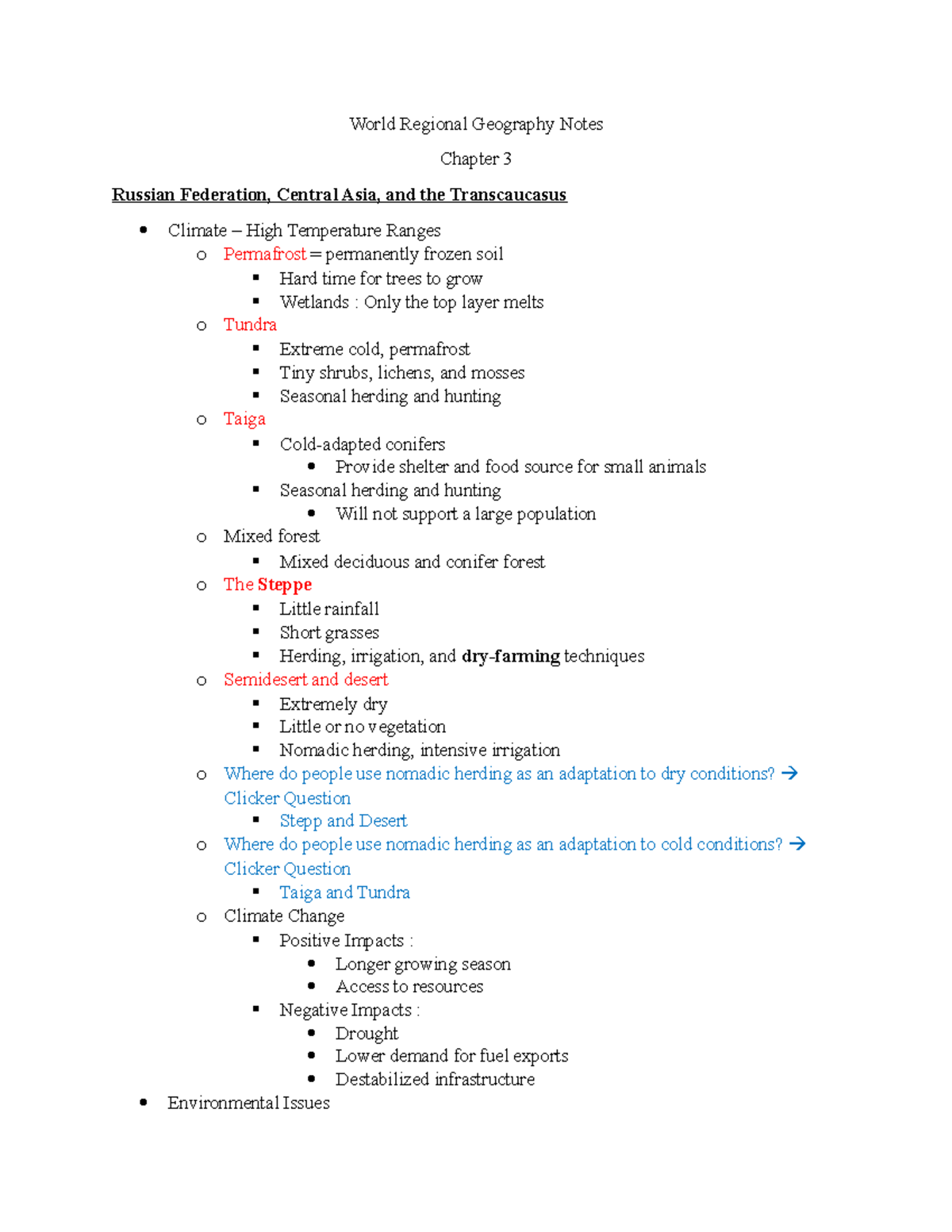 World Regional Geography Chapter 3 Notes - World Regional Geography ...