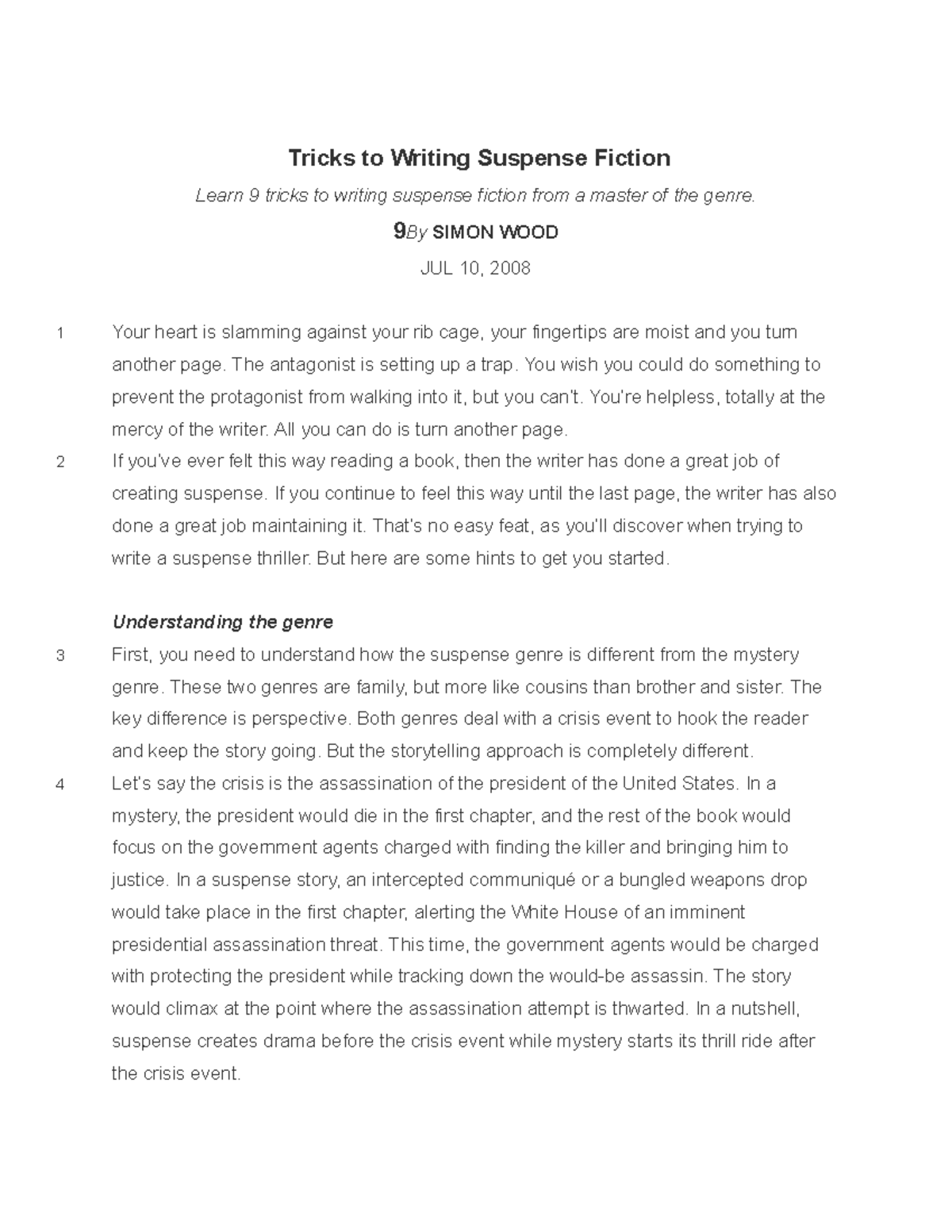 9 Tricks for Writing Suspense - OURCES Tricks to Writing Suspense ...