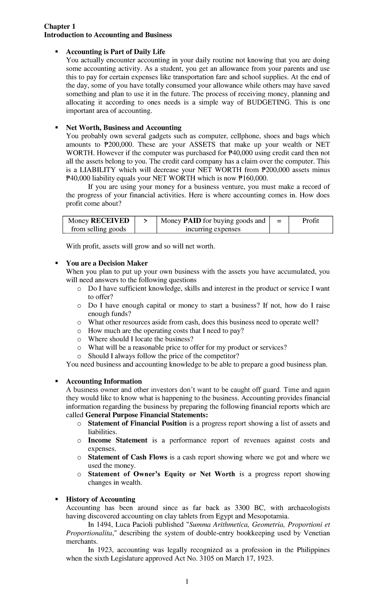 Introduction to Accounting Business - Introduction to Accounting and ...