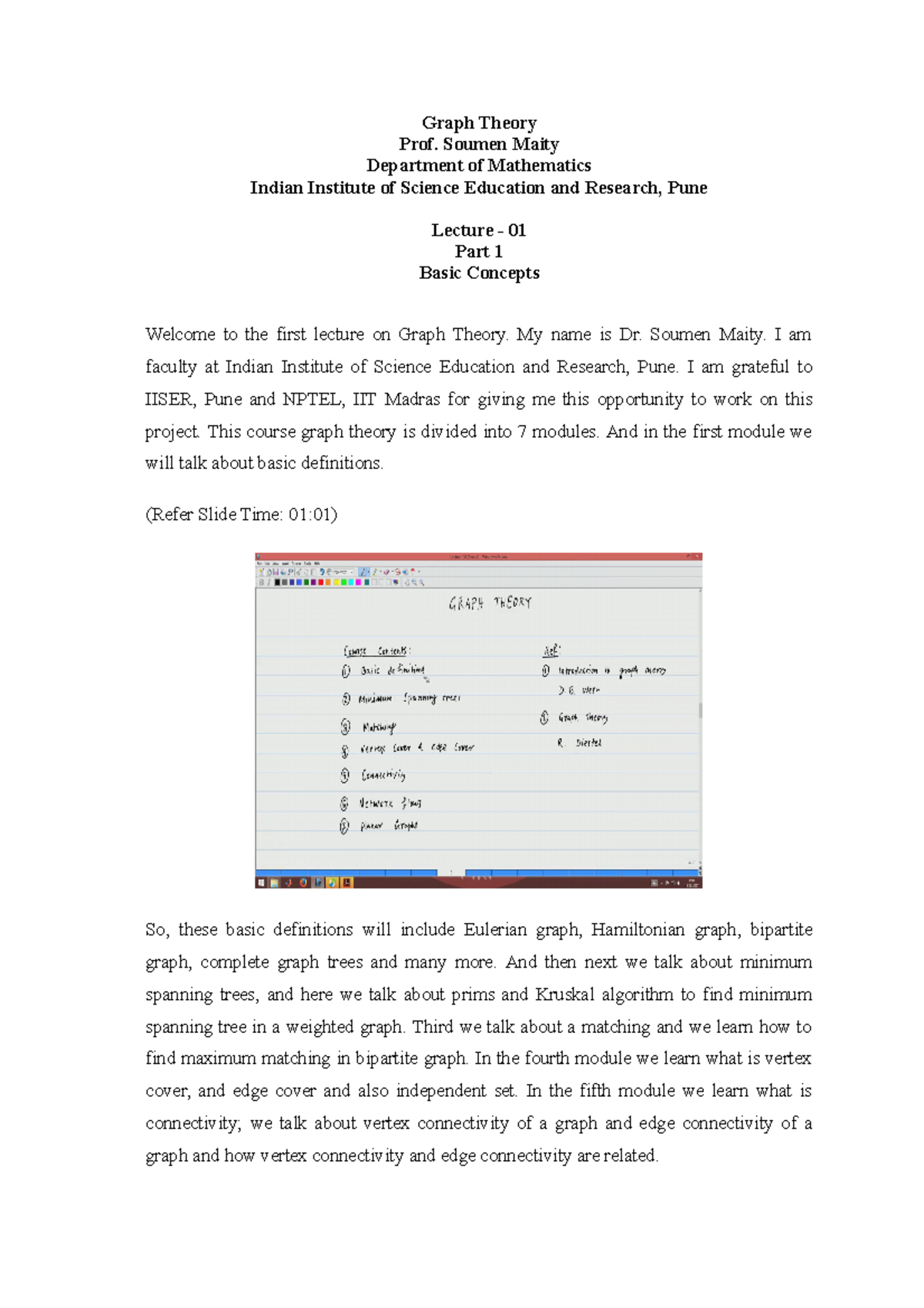Lec1 Official Printed Notes For Professor Bala Subra Graph Theory Prof Soumen Maity 