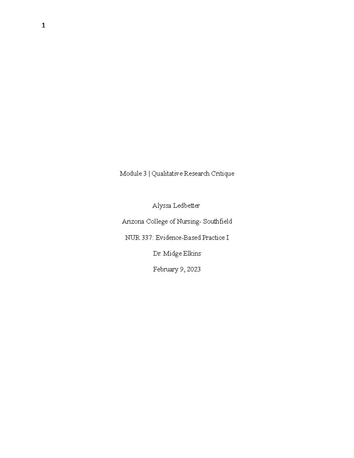 Module 3- Qualitative Study Critique - Module 3 | Qualitative Research ...