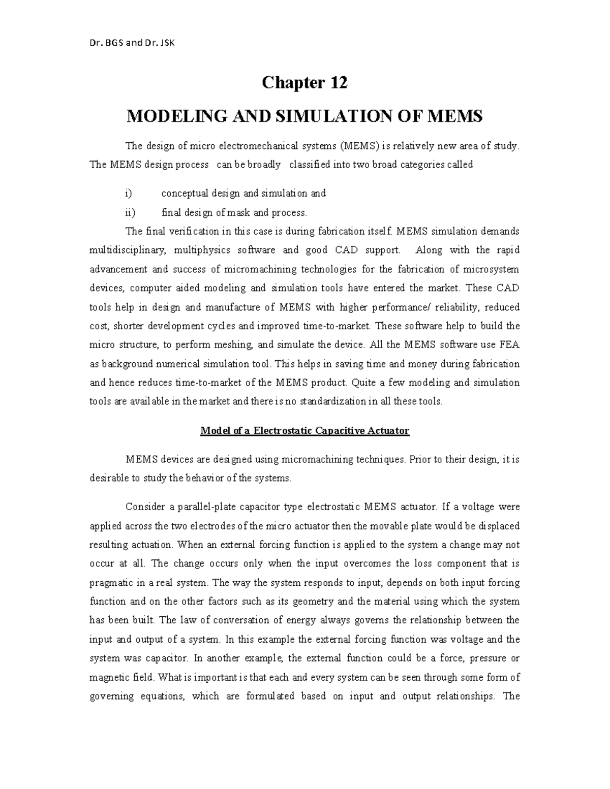 Unit 3 m - Maths - Chapter 12 MODELING AND SIMULATION OF MEMS The design of micro ...