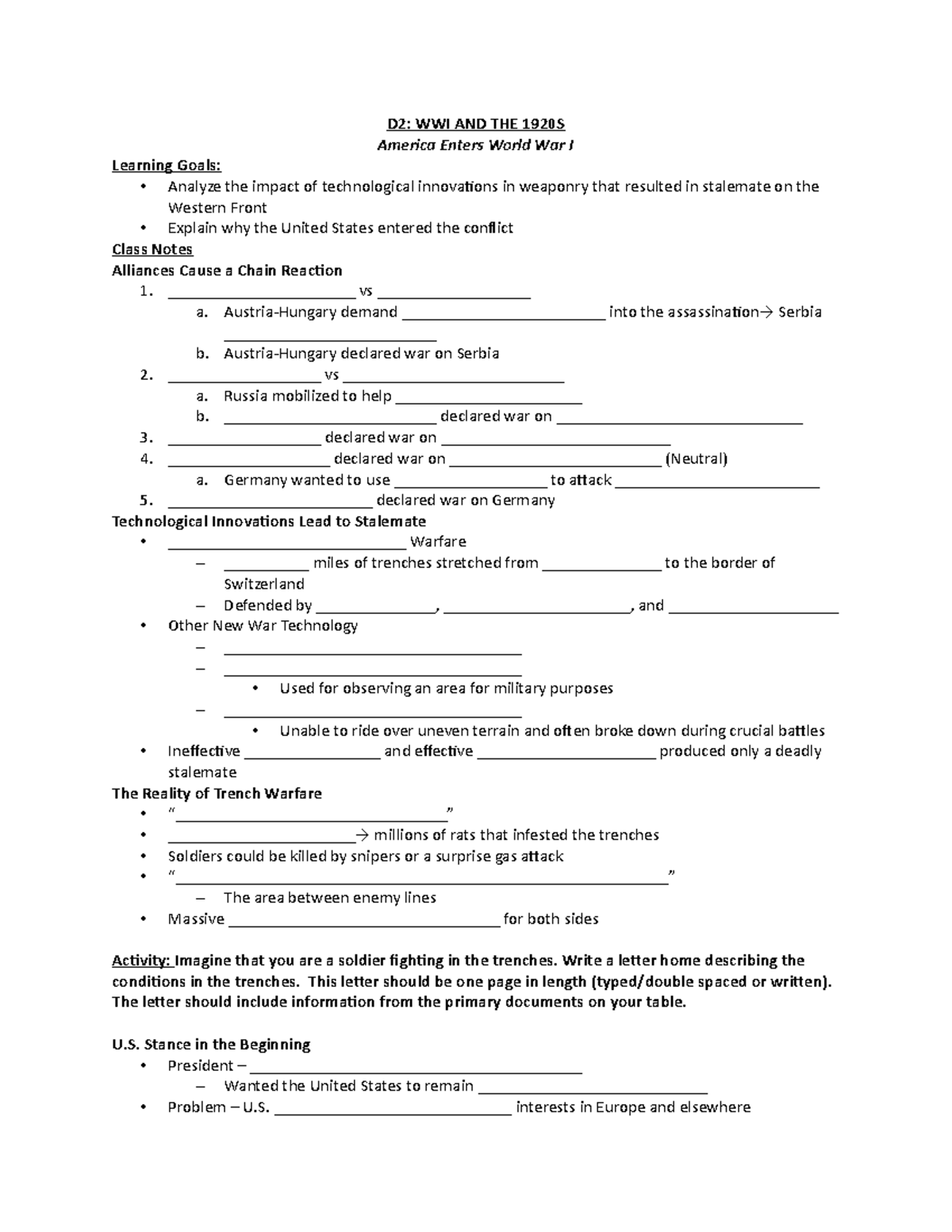D2 WWI and 1920s george washington and - D2: WWI AND THE 1920S America ...
