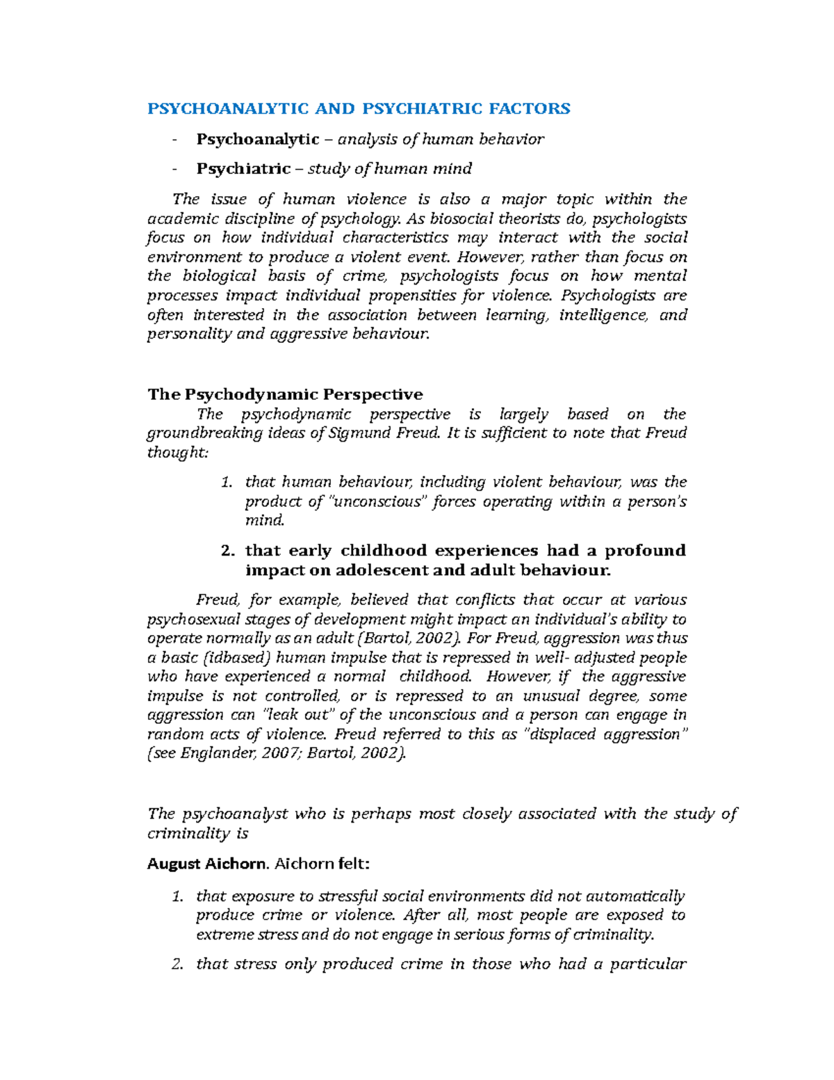 Psychoanalytic AND Psychiatric Factors - PSYCHOANALYTIC AND PSYCHIATRIC ...