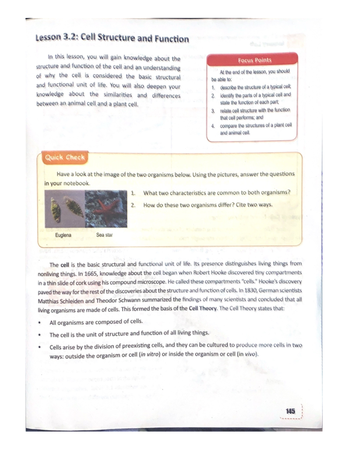Lesson 3.2 Cell Structure and Function - Technology and Livelihood ...