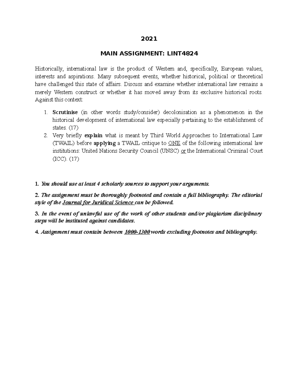 LINT4824 Main Assignment 2021 - 2021 MAIN ASSIGNMENT: LINT Historically ...