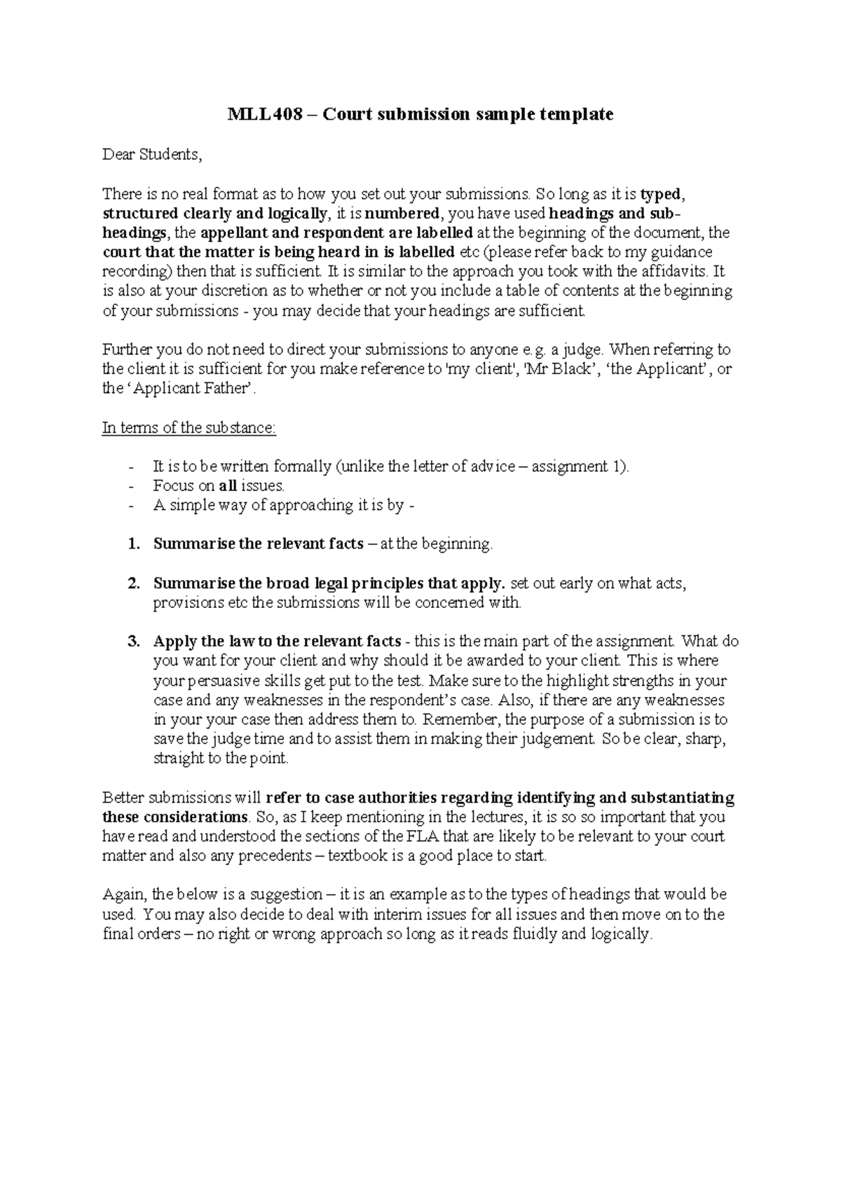 MLL408 - Sample Submission Template - MLL408 – Court submission sample ...