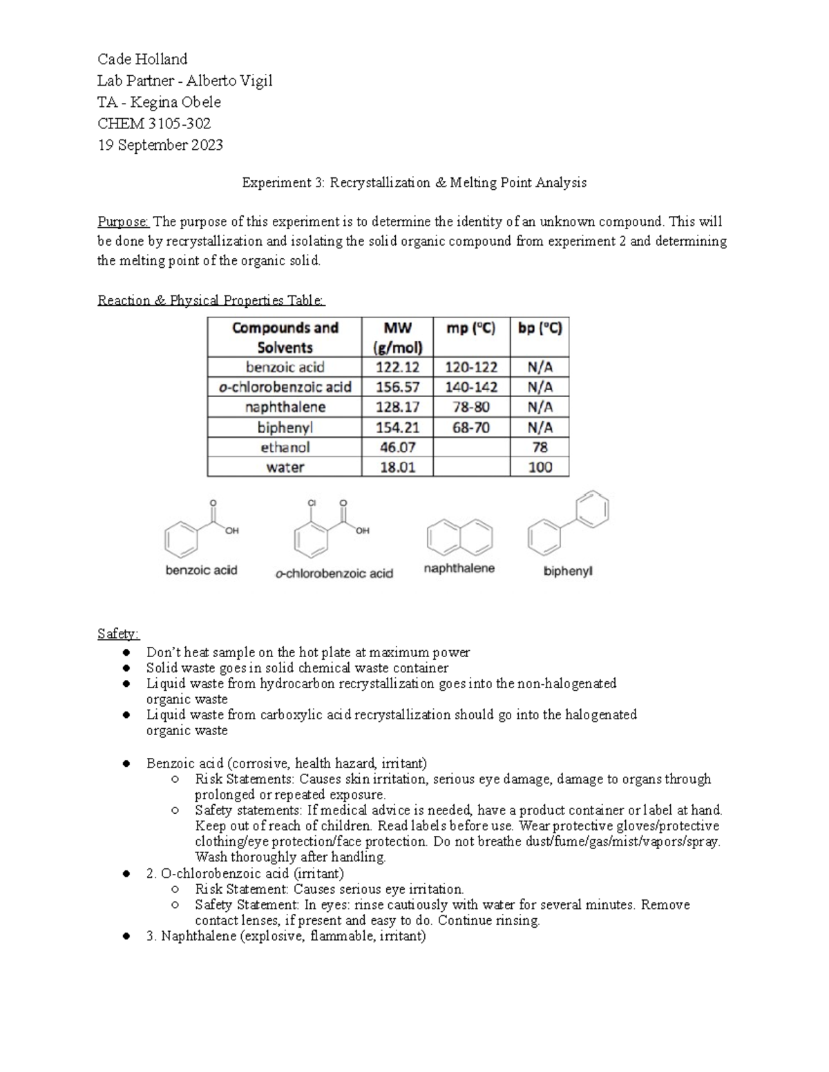 Experiment 3 Lab Report - Cade Holland Lab Partner - Alberto Vigil TA ...