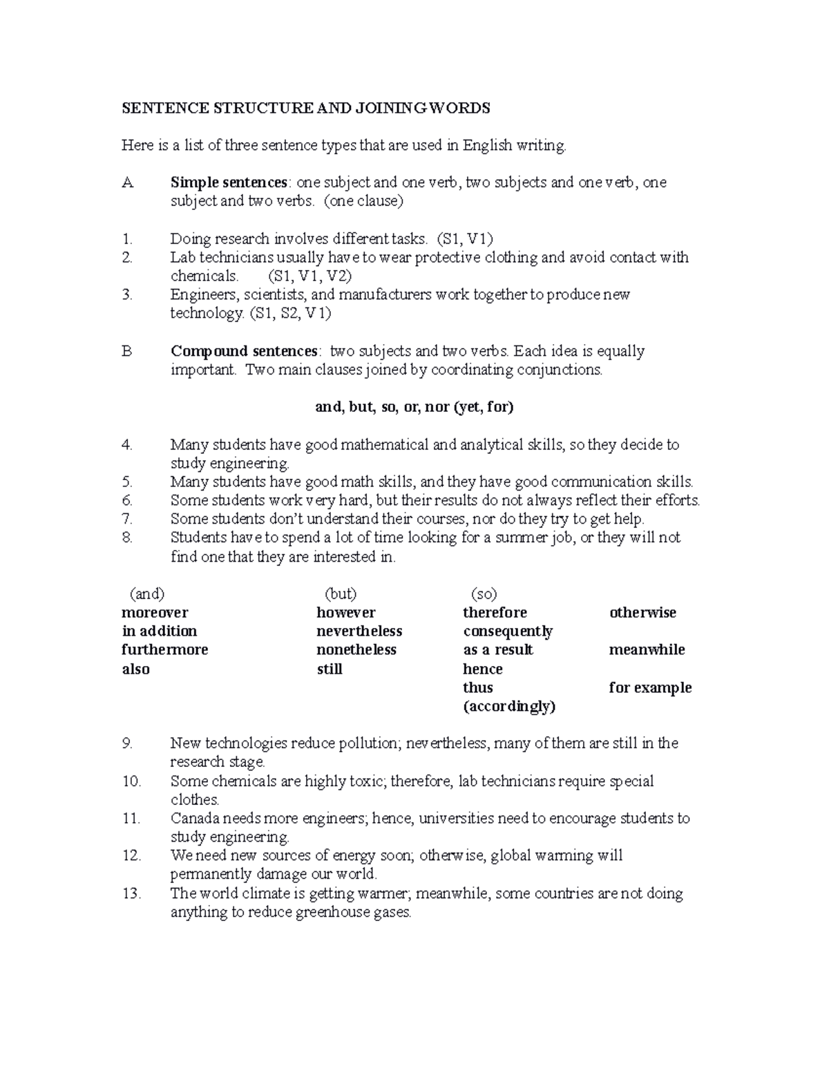 ESL 202 Sentence Structure AND Joining Words - SENTENCE STRUCTURE AND ...