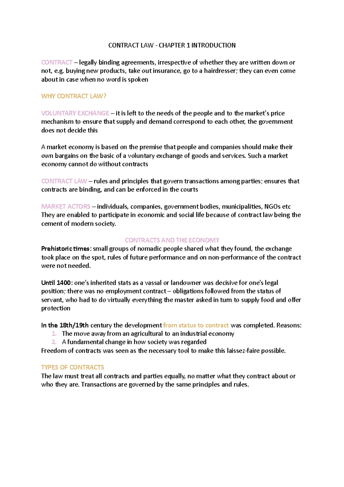 Contract LAW full summary - CONTRACT LAW - CHAPTER 1 INTRODUCTION CONTRACT – legally binding ...