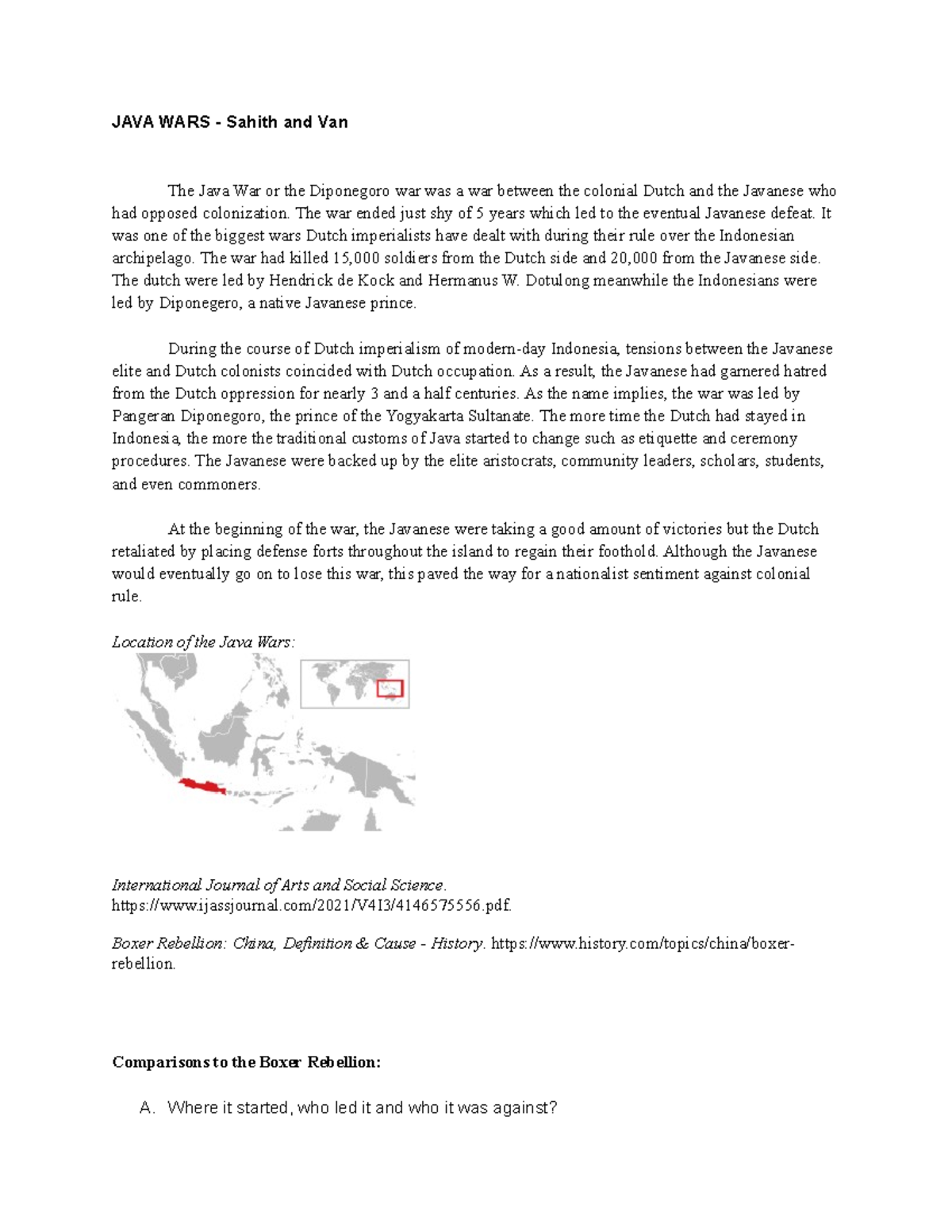 Java Wars Research - JAVA WARS - Sahith and Van The Java War or the ...