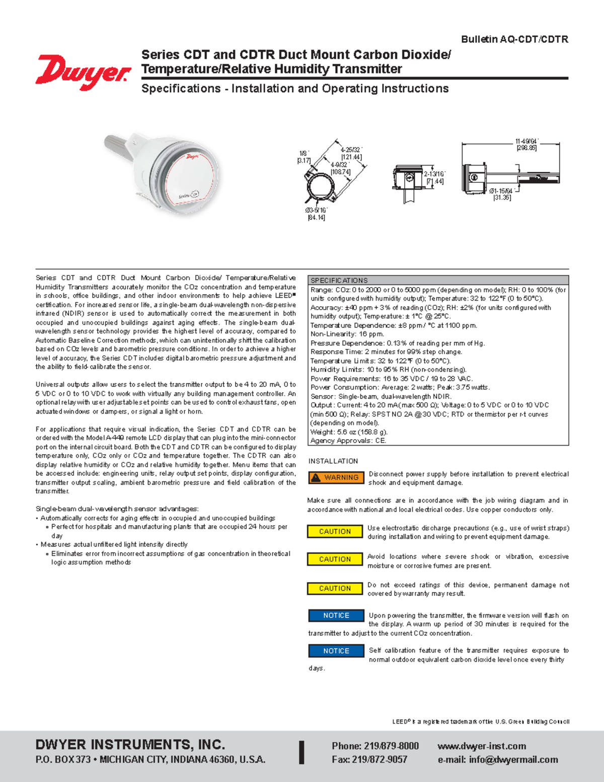 CDT Duct Mount Manual - Series CDT and CDTR Duct Mount Carbon Dioxide ...