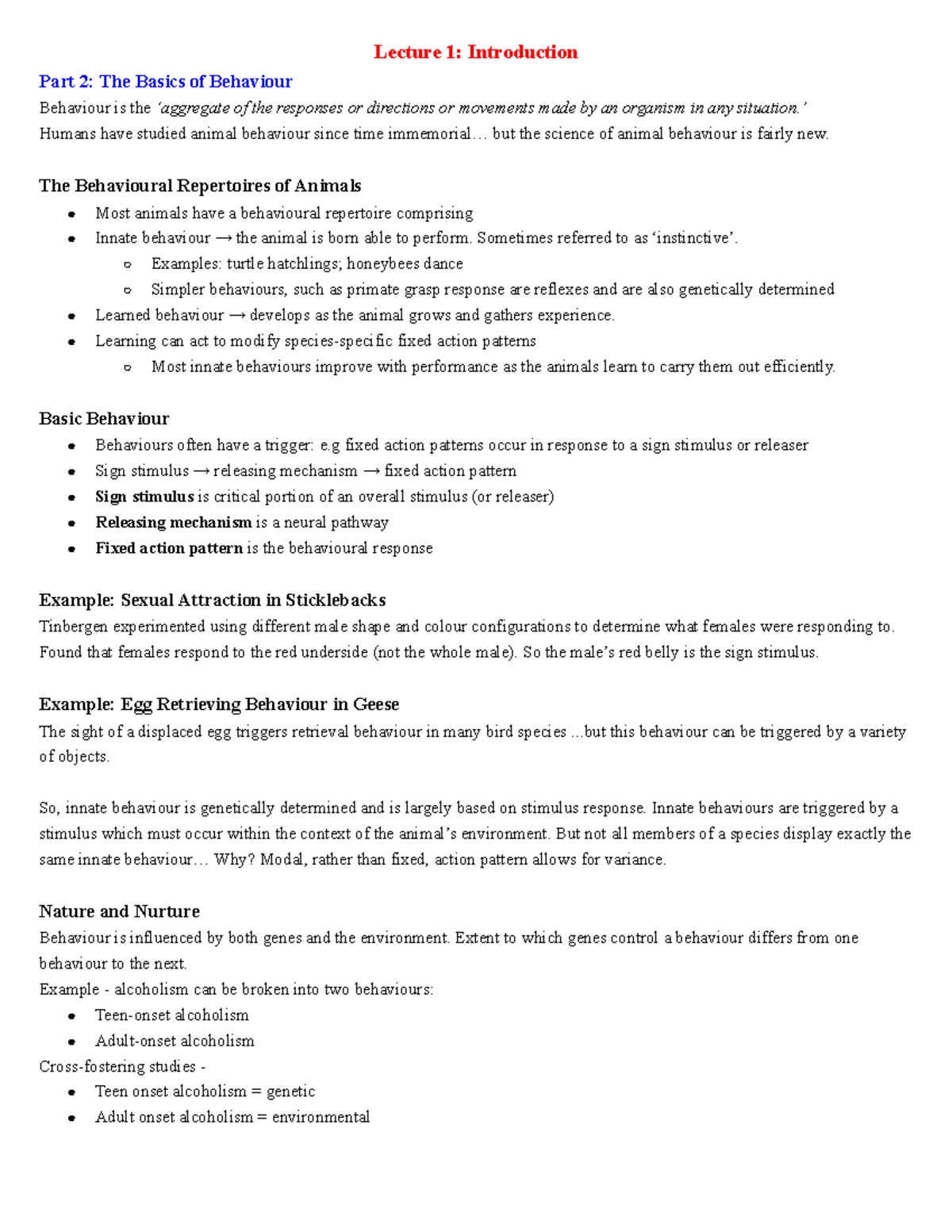 Week 1 - Lecture 1: Introduction Part 2: The Basics of Behaviour ...