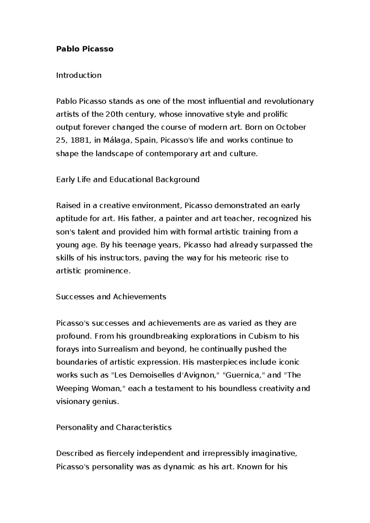 Artist - Pablo Picasso - Pablo Picasso Introduction Pablo Picasso ...