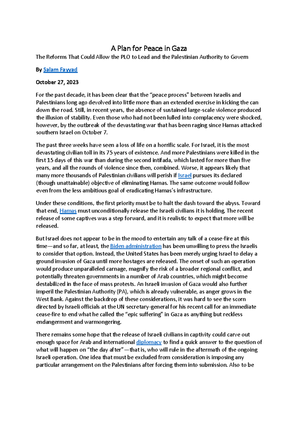 A Plan for Peace in Gaza - i need notes for preparation of exmas - A ...