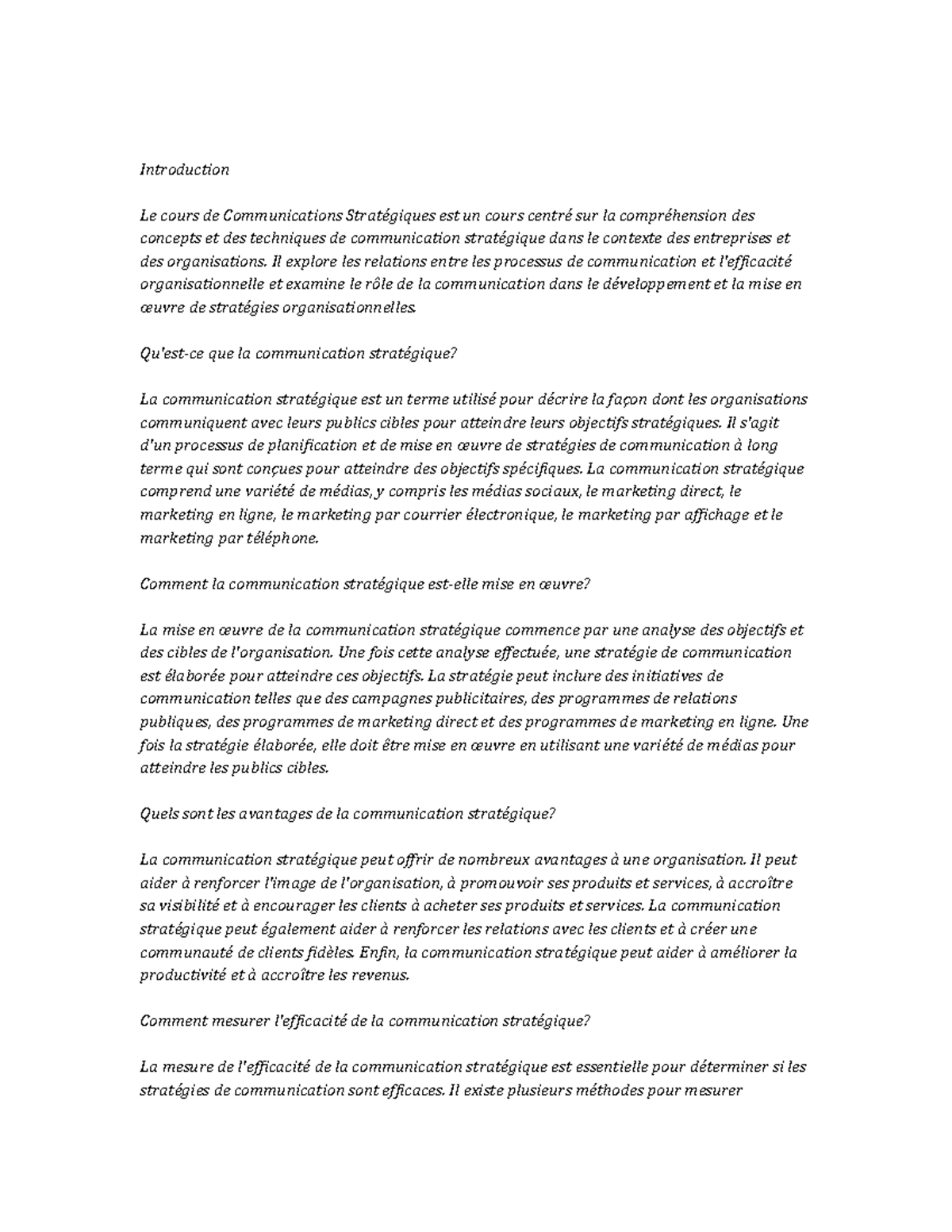 Strategic Communications Study Notes - Introduction Le cours de ...