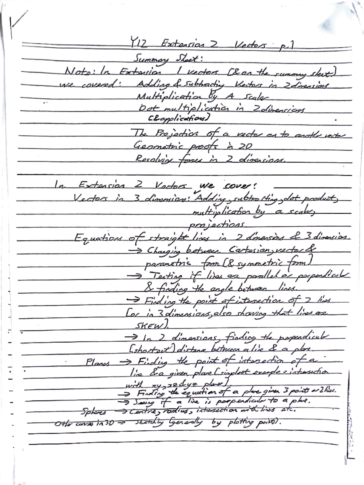 Vectors summary sheet - I I eo,alv~ ~ ,,!-t 2 olua