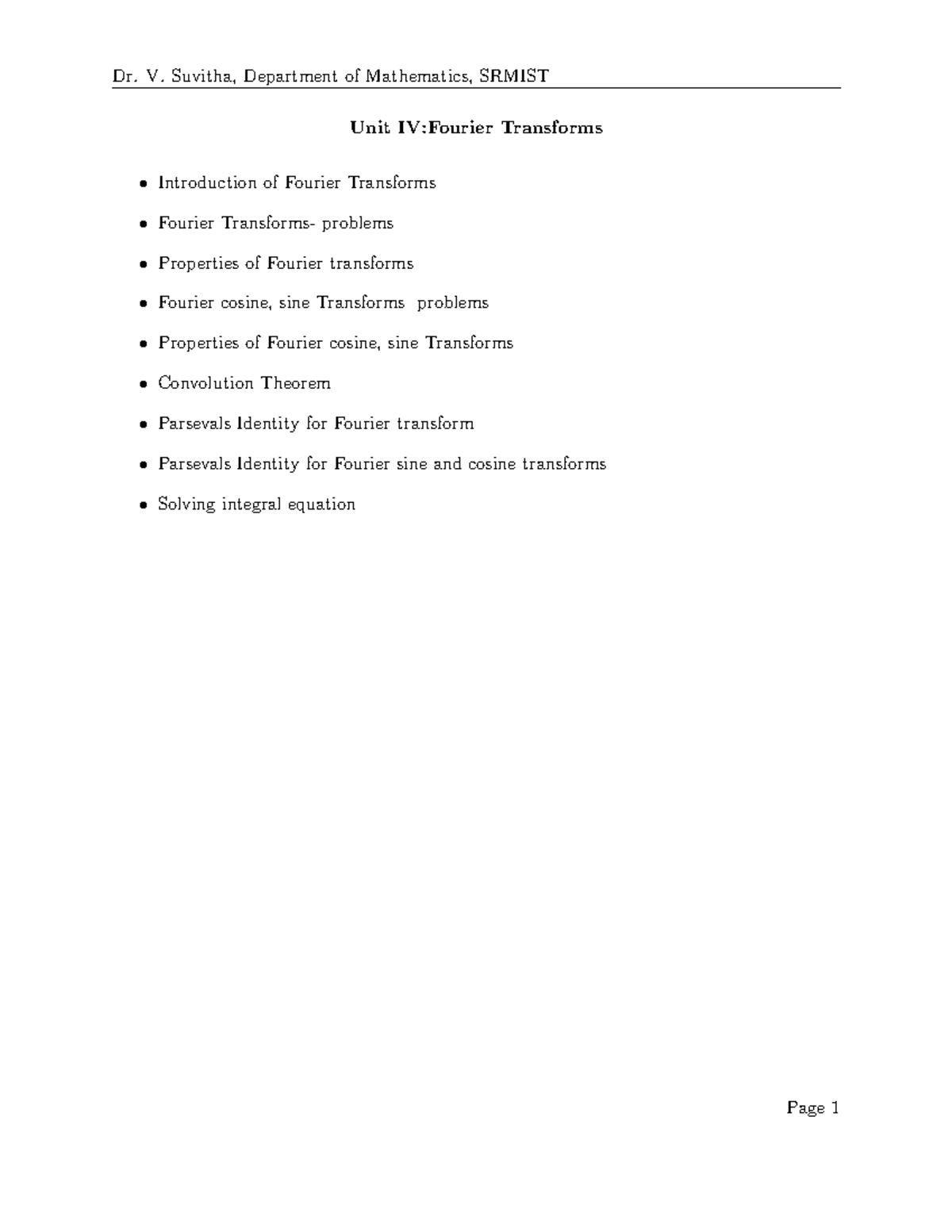 Unit IV-18MAB201T - MATERIAL TO STUDY - Unit IV:Fourier Transforms Introduction of Fourier - Studocu
