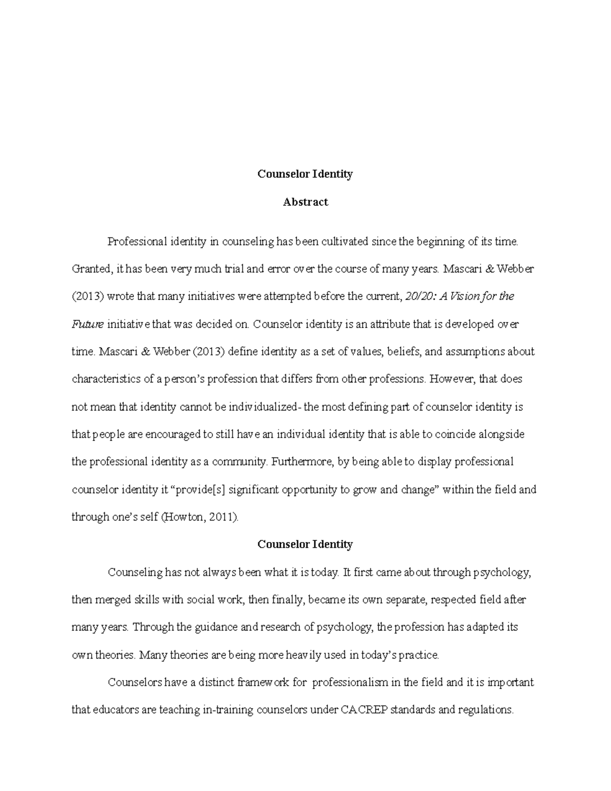 Counselor Identity - Counselor Identity Abstract Professional identity ...