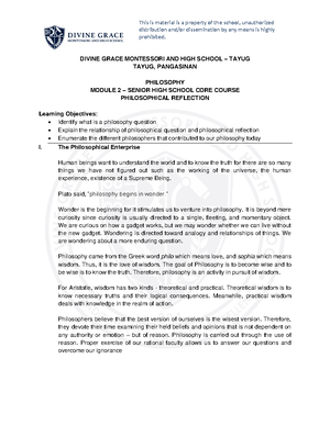 SHS Module 1 Philosophy - distribution and/or dissemination by any ...