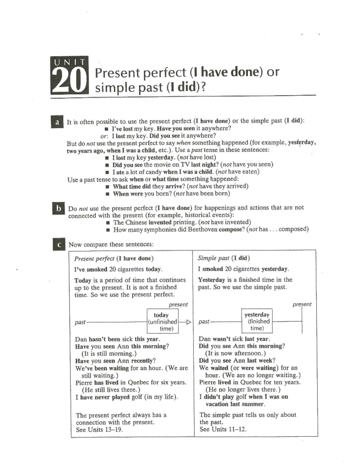 Unit 20 - Simple Past versus Present Perfect (2) - ESL 3100 - Studocu