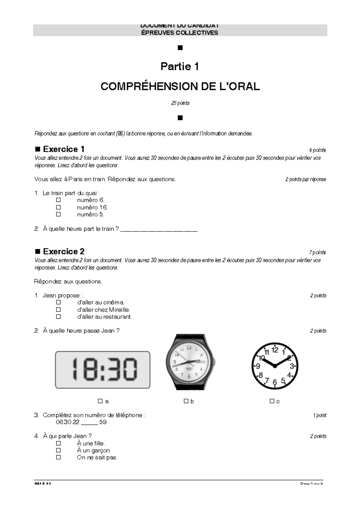 DELF A1 practice exam paper set 6 - ÉPREUVES COLLECTIVES Partie 1 ...