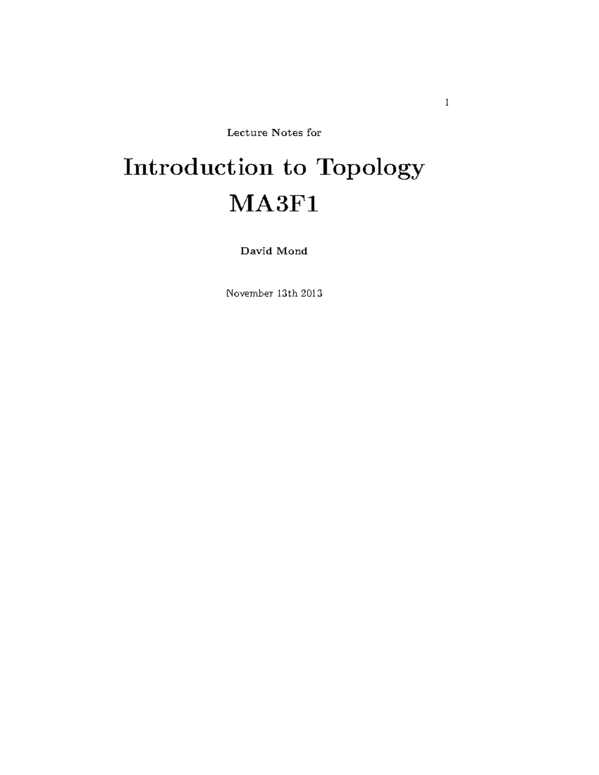 Lecture notes, lecture full note - 1 Lecture Notes for Introduction to ...