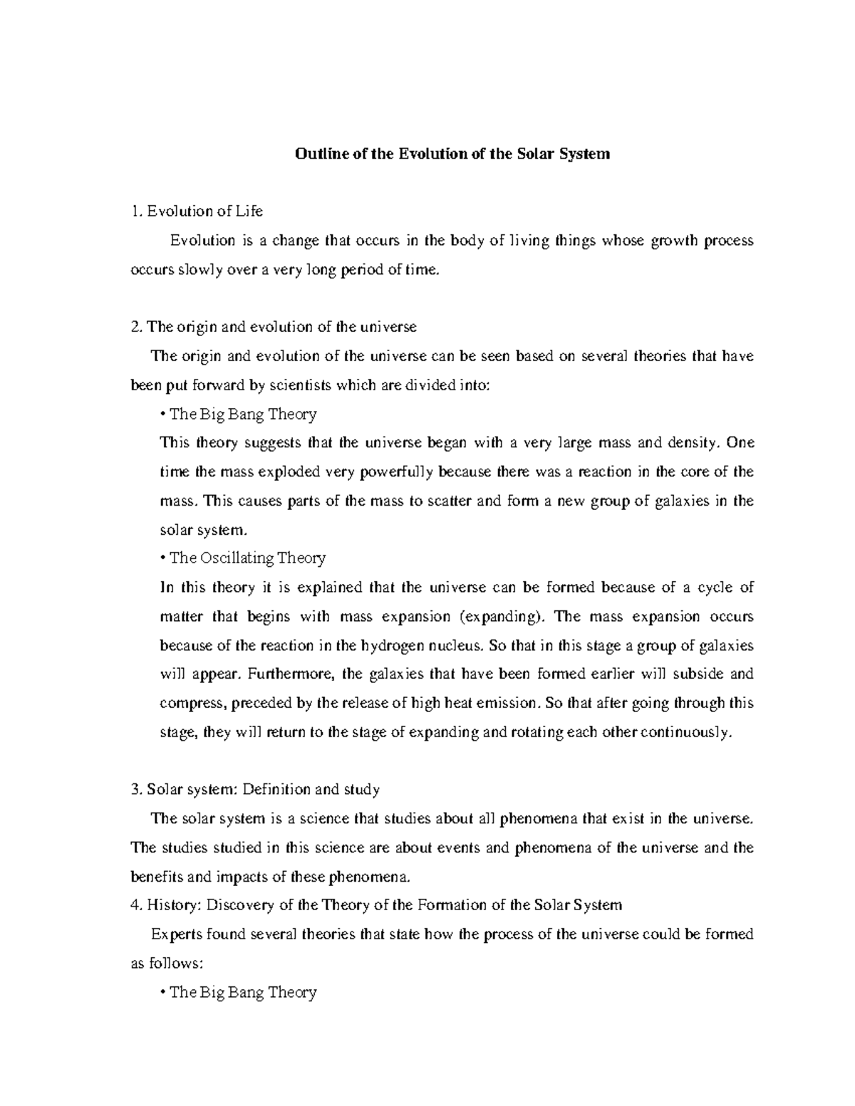 Outline of the Evolution of the Solar System - Outline of the Evolution ...