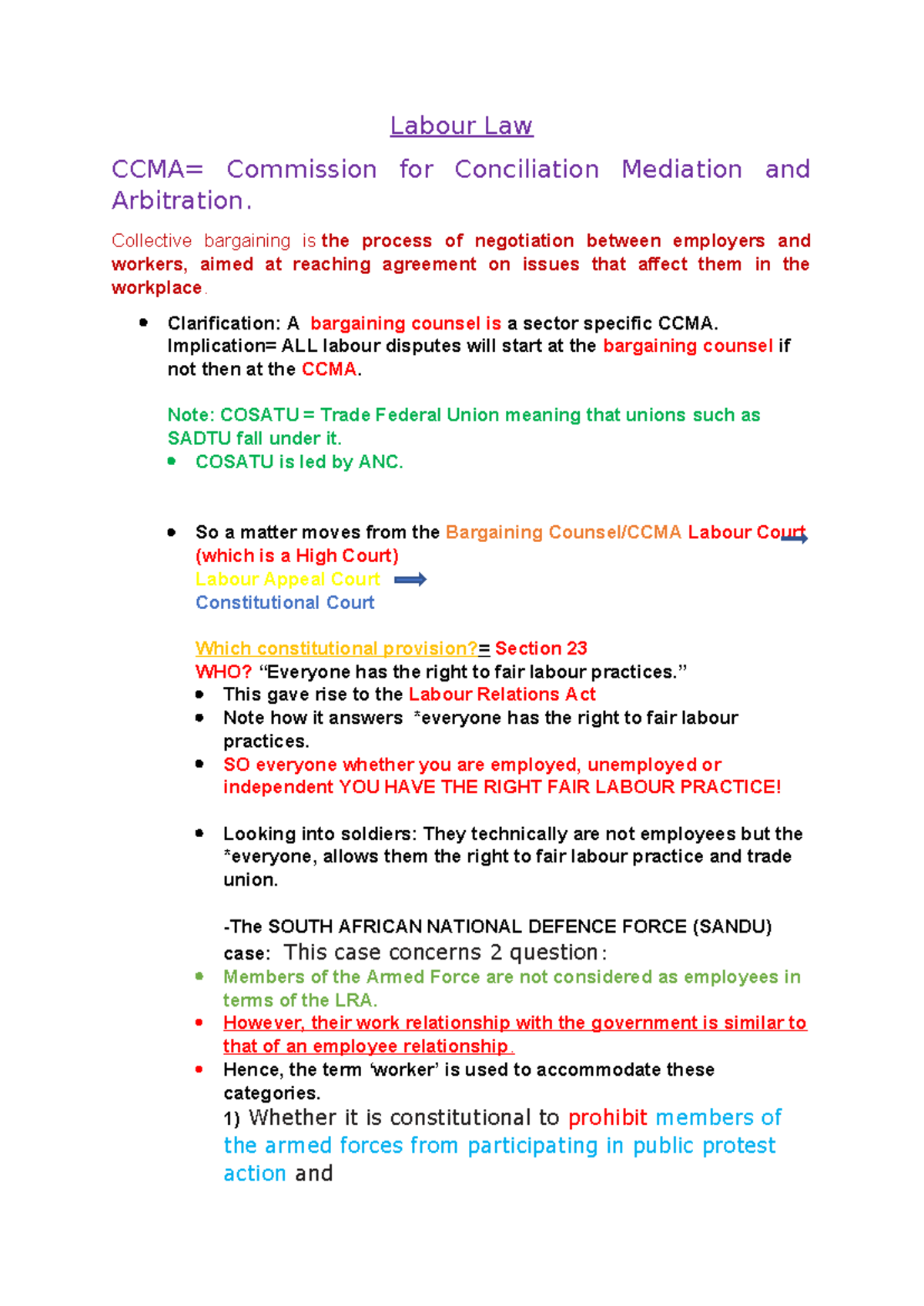 Labour Law notes 1st year - Labour Law CCMA= Commission for ...