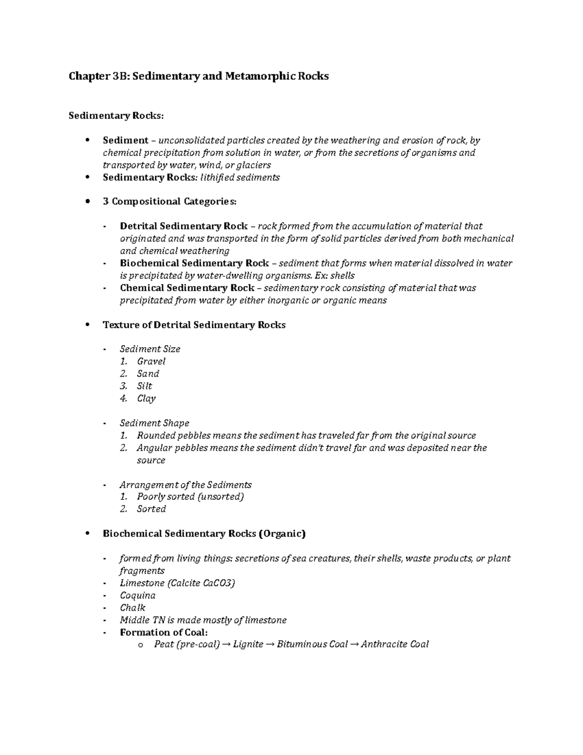 Chapter 3B: Sedimentary and Metamorphic Rocks - Studocu