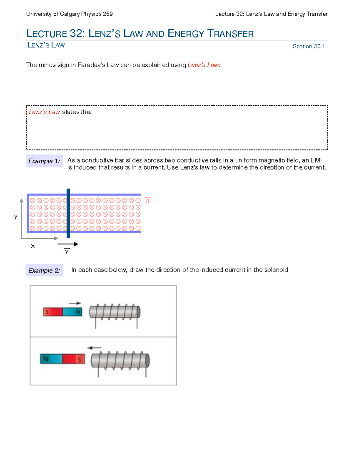 Lecture 32 - notes - University of Calgary Physics 259 Lecture 32: Lenz ...