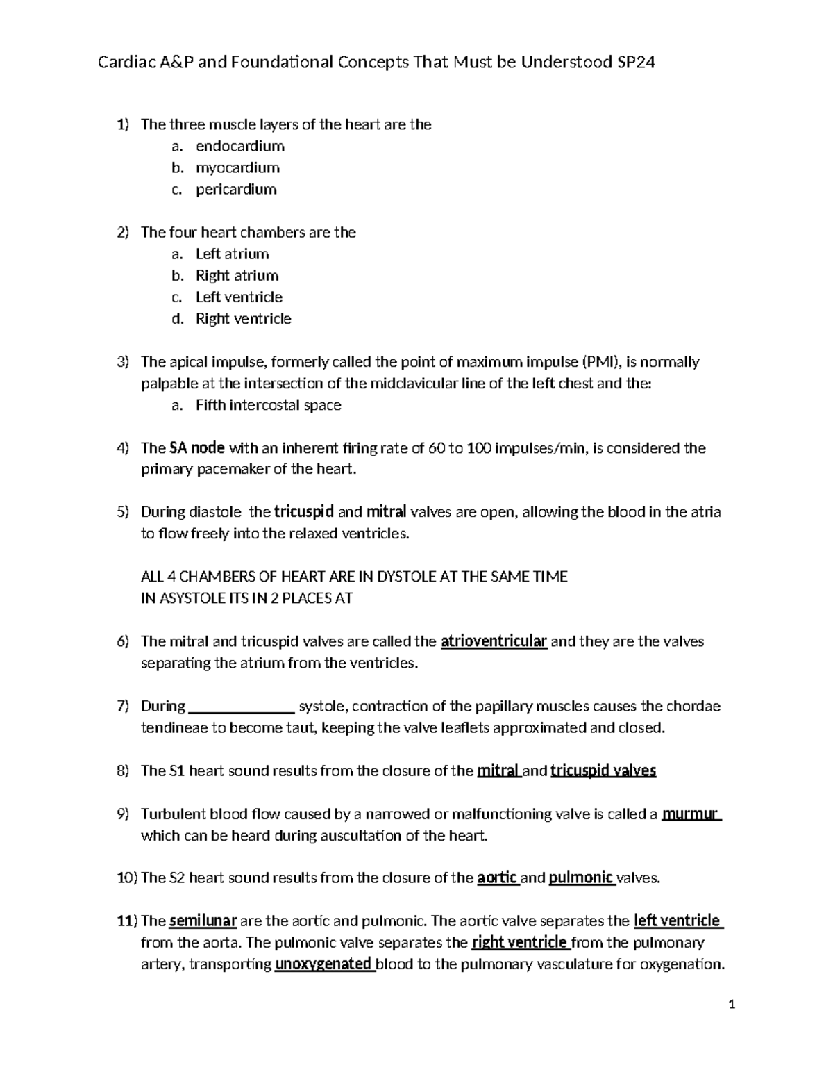 Cardiac a&p - Cardiac A&P and Foundational Concepts That Must be ...