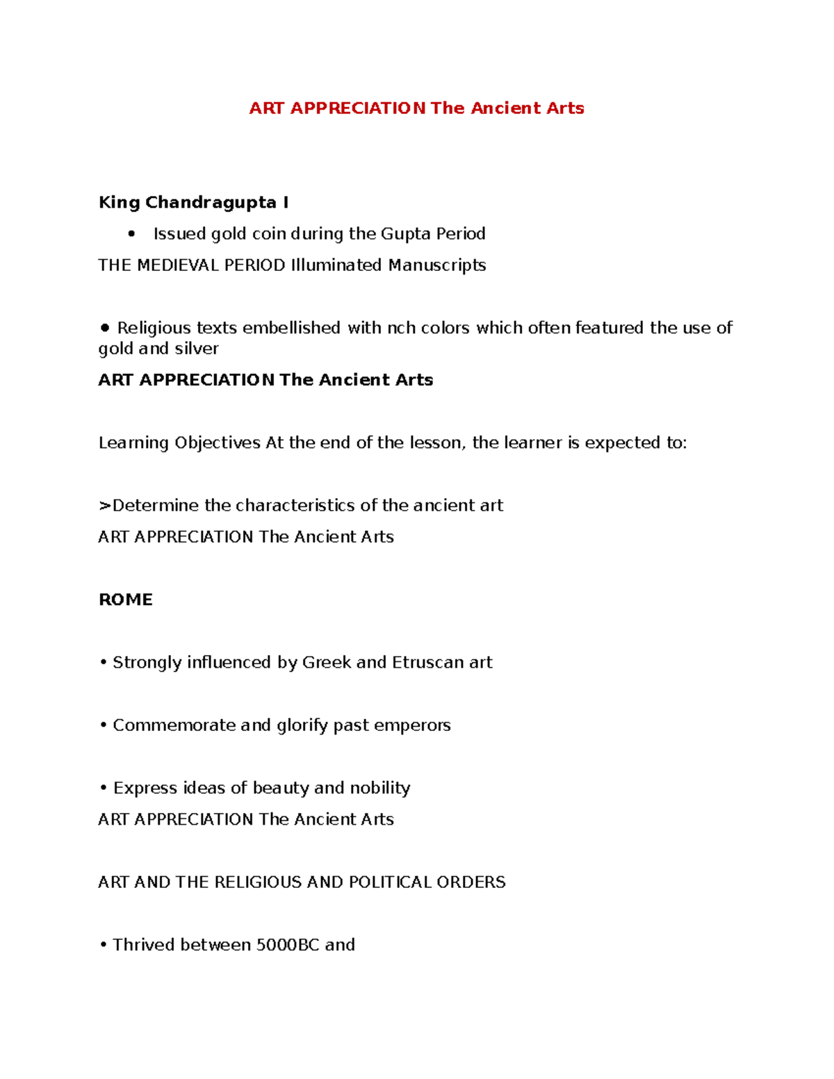 Art Appreciation - ART Appreciation The Ancient Arts - ART APPRECIATION ...