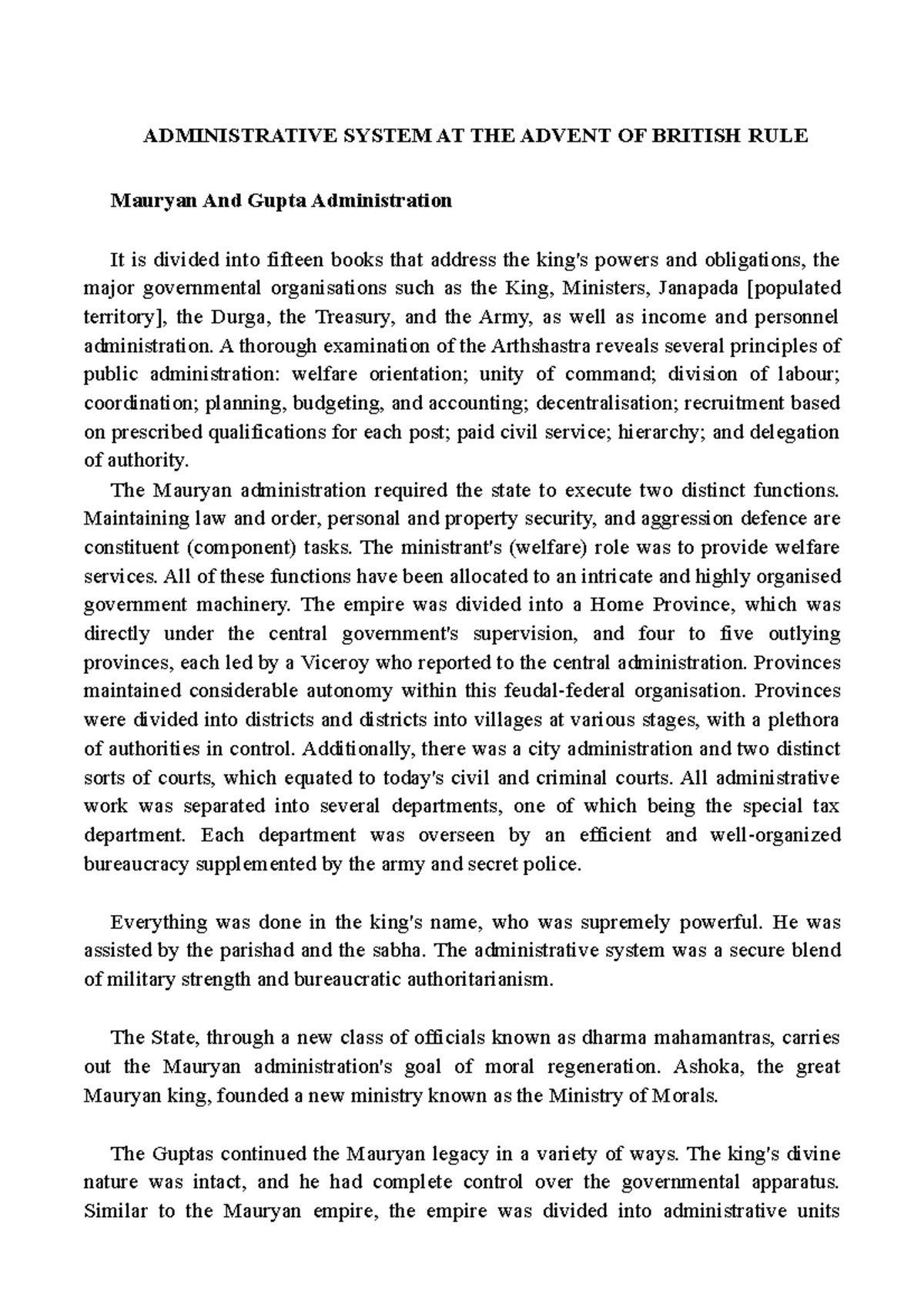 Administrative System AT THE Advent OF British RULE - ADMINISTRATIVE ...