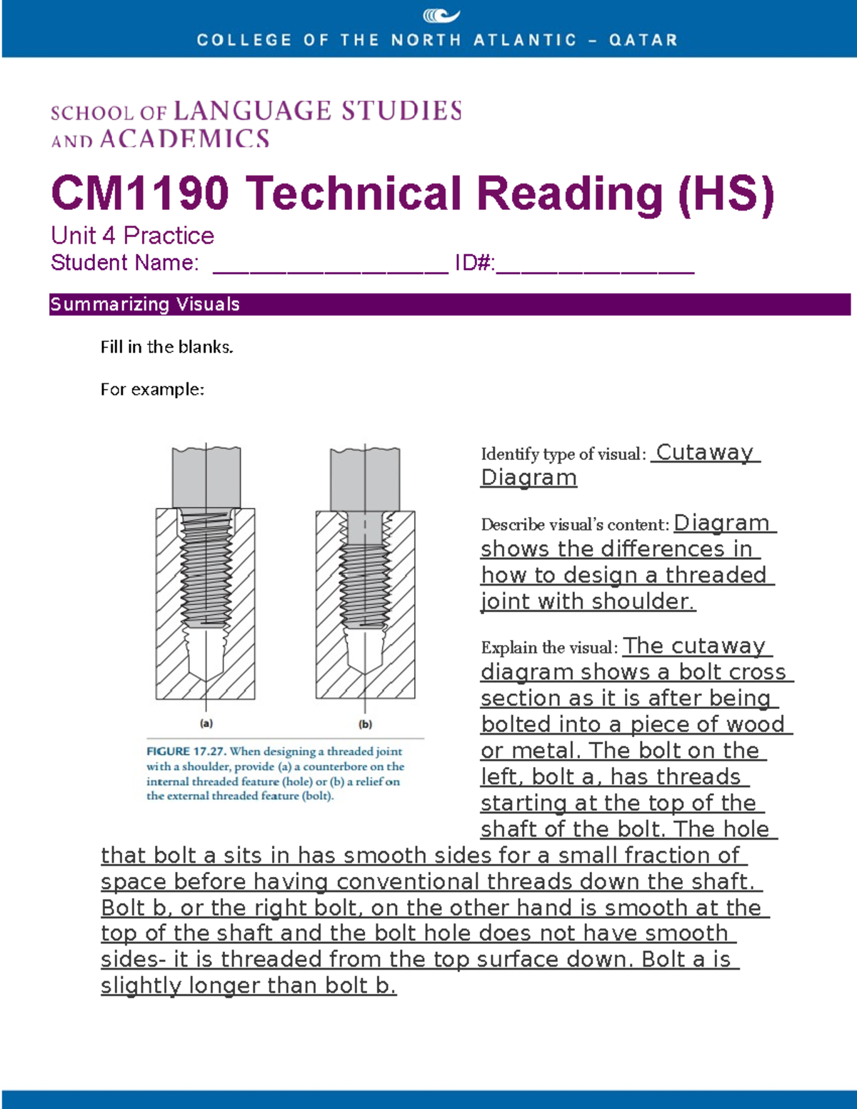 Unit4 practice hs key - CM1190 Technical Reading (HS) - CM1190 ...